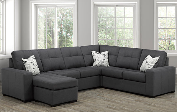 Dark Grey Tufted Sectional | Made In Canada