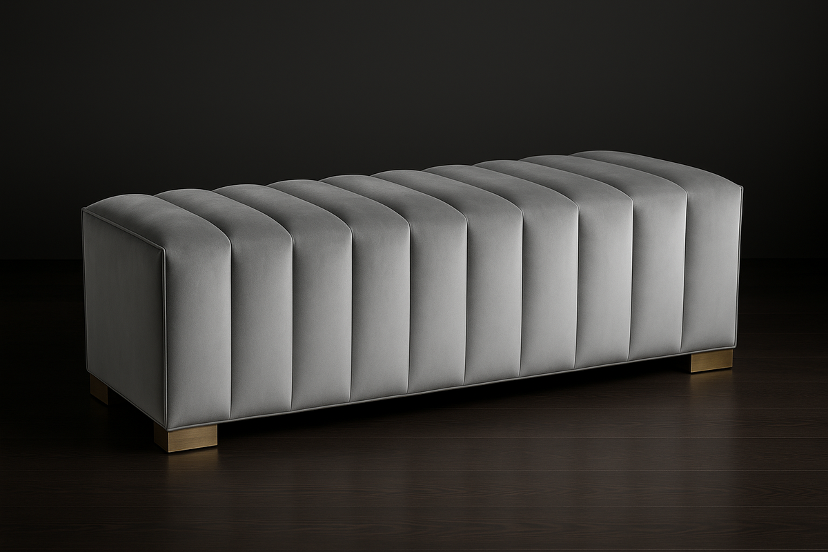 Modern Grey Velvet Upholstered Bench | Made In Canada
