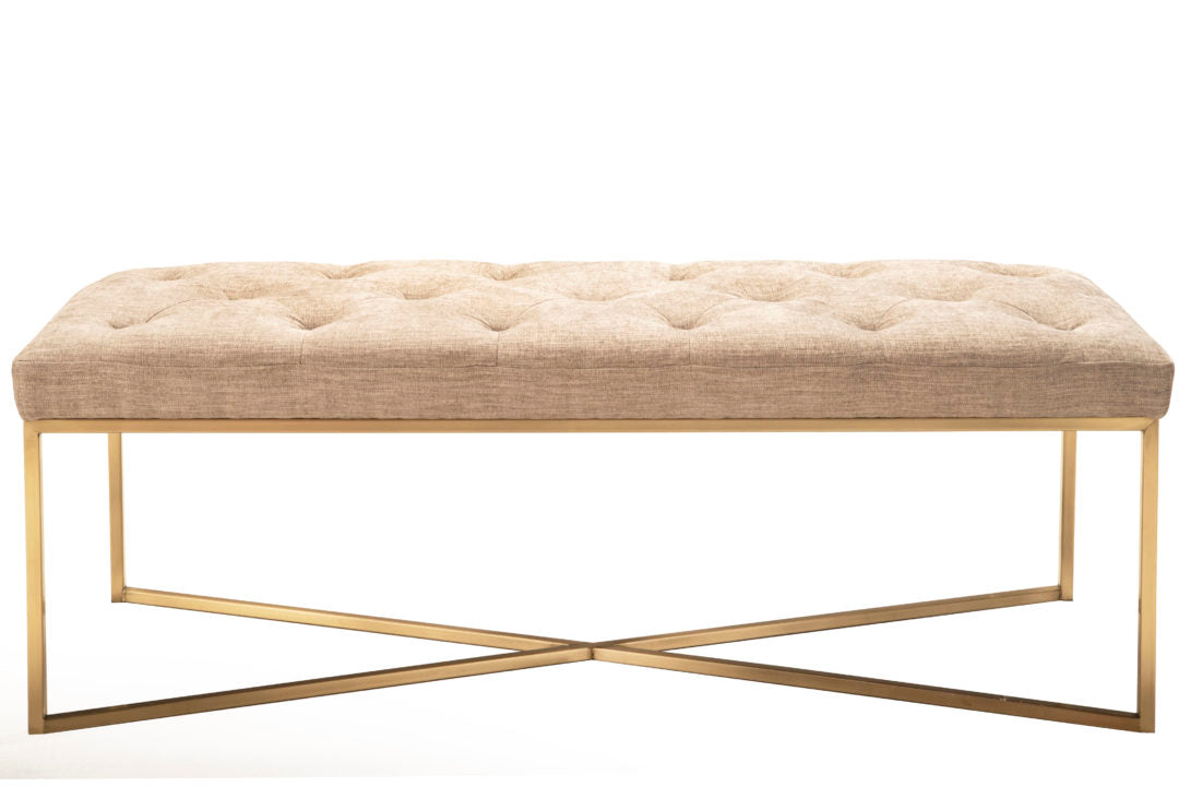 Tufted Modern Bench with Gold Legs | Made In Canada