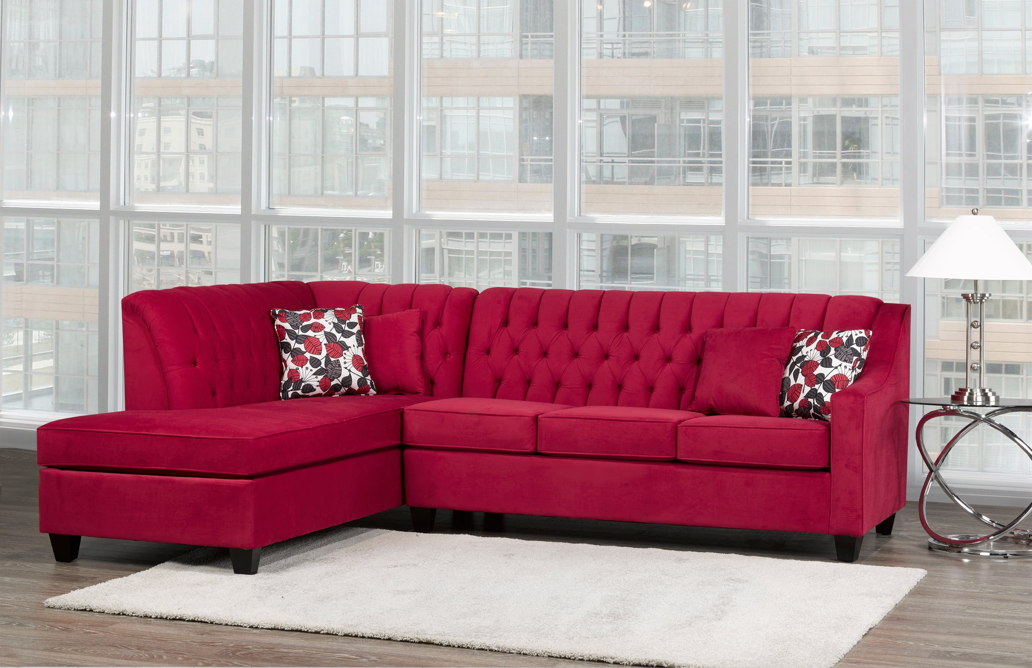 Rose Tufted Sectional | Red Sofas Made In Canada