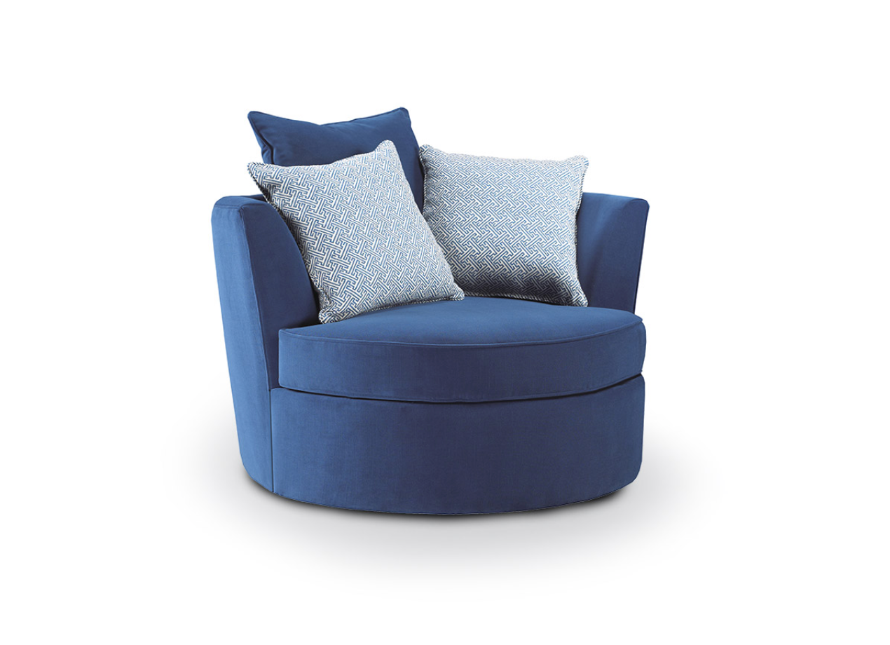 Round Blue Swivel Accent Chair | Made In Canada